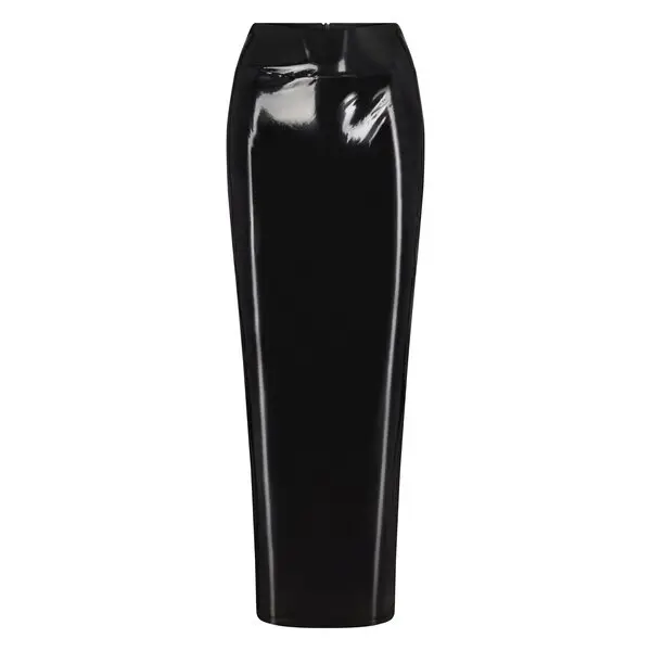 Skims Patent Faux Leather Swim Skirt Onyx - Patent Onyx | Editorialist